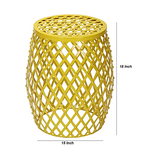 Adeco Hatched Diamond Pattern, for Indoor Outdoor Home Garden Accent Round Iron Metal Stool Side End Table Plant Stand Chair, Yellow