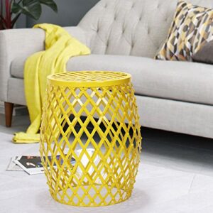 Adeco Hatched Diamond Pattern, for Indoor Outdoor Home Garden Accent Round Iron Metal Stool Side End Table Plant Stand Chair, Yellow