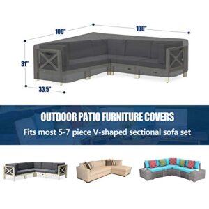 Patio Sectional Sofa Cover, Waterproof Outdoor V-Shaped Sectional Cover,Heavy Duty Garden Furniture Cover with 600 D,Air Vent,100" L x 100" D x 31" H