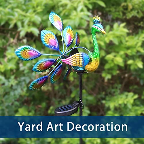 Wind Spinners for Yard and Garden - Solar Peacock Wind Spinner, Metal Kinetic Garden Stake Lights Wind Spinners, Outdoor Decorative Sculpture Waterproof Lights Lawn Courtyard Garden Décor