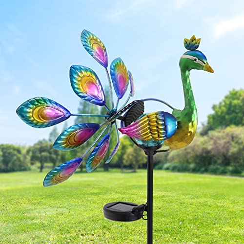 Wind Spinners for Yard and Garden - Solar Peacock Wind Spinner, Metal Kinetic Garden Stake Lights Wind Spinners, Outdoor Decorative Sculpture Waterproof Lights Lawn Courtyard Garden Décor