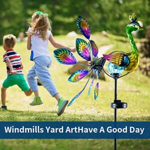 Wind Spinners for Yard and Garden - Solar Peacock Wind Spinner, Metal Kinetic Garden Stake Lights Wind Spinners, Outdoor Decorative Sculpture Waterproof Lights Lawn Courtyard Garden Décor