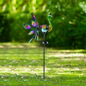 Wind Spinners for Yard and Garden - Solar Peacock Wind Spinner, Metal Kinetic Garden Stake Lights Wind Spinners, Outdoor Decorative Sculpture Waterproof Lights Lawn Courtyard Garden Décor