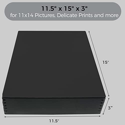 Lineco Archival 11 x 14 inches Print Storage Box, Drop Front Design, 11 1/2 x 14 1/2 x 3 inches, Exterior Color: Black