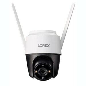 lorex 2k pan-tilt indoor/outdoor wifi security camera with 32gb microsd card, auto-tracking, color night vision, person detection, and warning light/siren