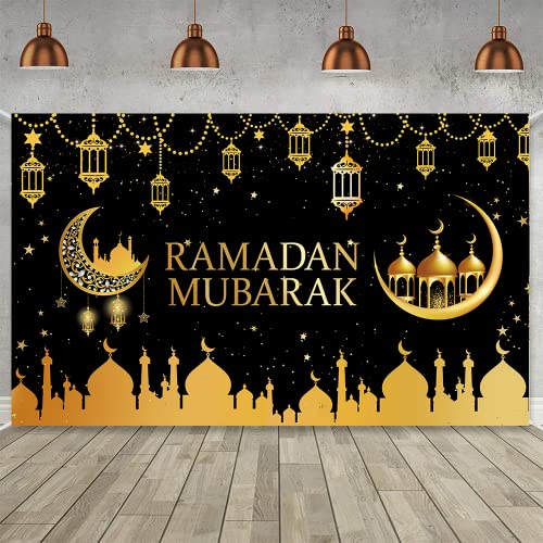 LOONELO Large Ramadan Mubarak Banner,Ramadan Mubarak Backdrop with 70.8''X43.3'',Muslim Ramadan EID Mubarak Hanging Sign,Islamic Ramadan Mubarak Decorations for Eid Al-Adha,Hajj Festival Party