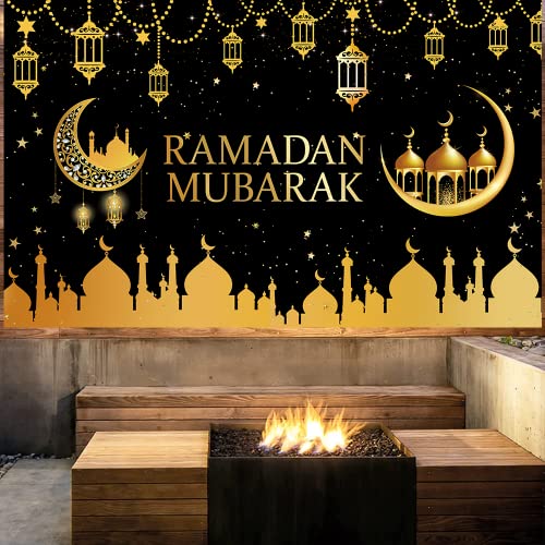 LOONELO Large Ramadan Mubarak Banner,Ramadan Mubarak Backdrop with 70.8''X43.3'',Muslim Ramadan EID Mubarak Hanging Sign,Islamic Ramadan Mubarak Decorations for Eid Al-Adha,Hajj Festival Party