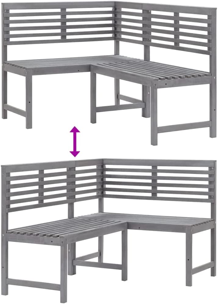 vidaXL Solid Acacia Wood Patio Corner Bench Garden Outdoor Terrace Yard Balcony Furniture Wooden Modern Lounge Bench Seating Seat 55.1"