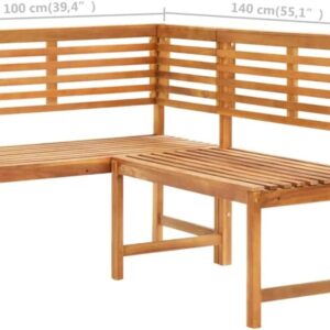 vidaXL Solid Acacia Wood Patio Corner Bench Garden Outdoor Terrace Yard Balcony Furniture Wooden Modern Lounge Bench Seating Seat 55.1"