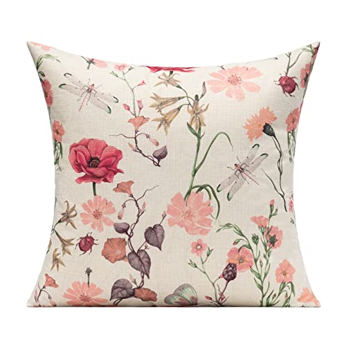 VAKADO Outdoor Throw Pillow Covers Spring Summer Patio Furniture Porch Swing Garden Bench Cushion Covers Sunflower Pink Floral Outside Sunbrella Cases Flower Decorative 18x18 Set of 4 for Chair Couch