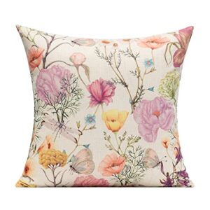 VAKADO Outdoor Throw Pillow Covers Spring Summer Patio Furniture Porch Swing Garden Bench Cushion Covers Sunflower Pink Floral Outside Sunbrella Cases Flower Decorative 18x18 Set of 4 for Chair Couch