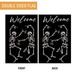 Welcome Halloween Garden Flags 12 X 18 Inch Double Sided Burlap Yard Decor Skeleton Garden Flag for Outdoor