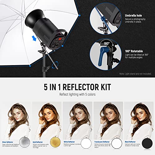 NEEWER 600W Photography Studio Strobe Flash Kit: 2xUpgraded S101-300W 5600K Monolight GN58 with Bowens Mount, 2xSoftbox, 1xRT-16 Trigger, 2xUmbrella, 1xReflector for Portrait Product Photo