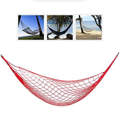 Portable Camping Hammock Nylon Mesh Rope Hanging Bed Outdoor Garden Hanging Mesh Net Sleeping Bed Chair Swing for Hiking Camping Travel Sports Beach Yard Relaxing (Red)