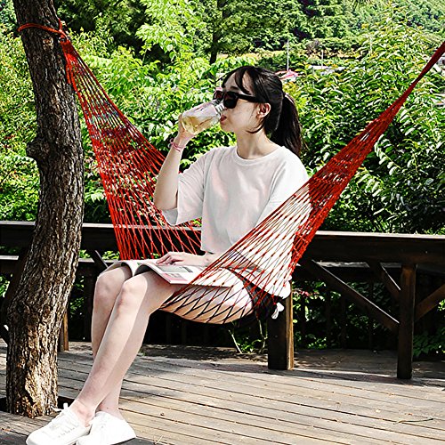 Portable Camping Hammock Nylon Mesh Rope Hanging Bed Outdoor Garden Hanging Mesh Net Sleeping Bed Chair Swing for Hiking Camping Travel Sports Beach Yard Relaxing (Red)