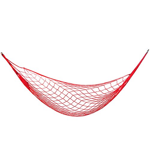 Portable Camping Hammock Nylon Mesh Rope Hanging Bed Outdoor Garden Hanging Mesh Net Sleeping Bed Chair Swing for Hiking Camping Travel Sports Beach Yard Relaxing (Red)