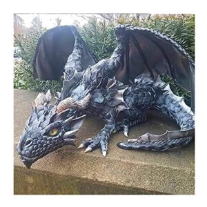 sanlingba 2022 new squatting dragon sculpture-dragon guardian, gothic dragon statues, garden gargoyle figurine, resin lifelike dragon yard s, long-lasting colorfast ornaments patio, black, 20×15×10cm