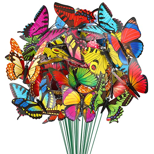 Augshy 75 Pcs Butterfly Decoration Stakes Waterproof Garden Butterfly Wing Width 3.5in Ornaments for Indoor/Outdoor Christmas Yard Decor