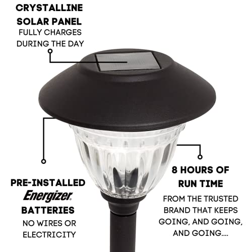 Energizer LED Solar Pathway Lights - 10 Pack of [Gunmetal] Outdoor Solar Lights - IP65 Waterproof w/Auto On/Off - Patterned Glass and Metal Construction Coated in Gunmetal