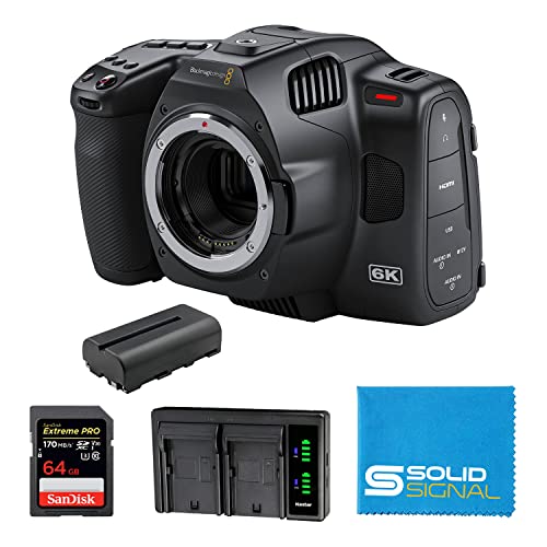 Blackmagic Design Pocket Cinema Camera 6K Pro Bundle – Includes SanDisk Extreme Pro 64GB SDXC Card, Additional NP-F570 Battery, Dual Battery Charger, and SolidSignal Microfiber Cloth