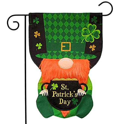 Briarwood Lane Lucky Gnome Burlap Sculpted Garden Flag St. Patrick's Day 12.5" x 18"