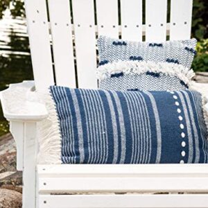 Foreside Home & Garden FIPL09778 Blue Decorative Woven 14x22 Outdoor Throw Pillow with Hand Tufted Fringe