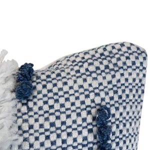 Foreside Home & Garden FIPL09778 Blue Decorative Woven 14x22 Outdoor Throw Pillow with Hand Tufted Fringe