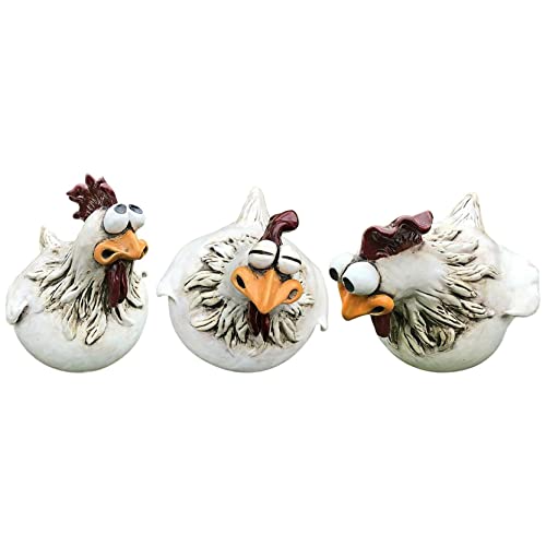 Feniyue 3PCS Funny Chicken Decor Garden Statues, Resin Statues Outdoor Decorative Stakes, Yard Art Sculptures for Backyard Farm Patio Lawn Fence Decorations, Rooster Kitchen