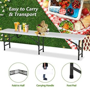 Portable Folding Bench 6 Foot Outdoor Benches Weatherproof, Garden Bench with Carrying Handle, Easy Transport, Lightweight Plastic White Bench for Indoor and Outdoor Seating Picnic Party Camping