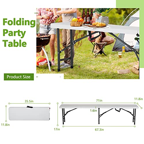 Portable Folding Bench 6 Foot Outdoor Benches Weatherproof, Garden Bench with Carrying Handle, Easy Transport, Lightweight Plastic White Bench for Indoor and Outdoor Seating Picnic Party Camping