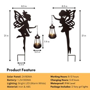 JHBOX Fairy Decor Garden Statues with Solar Lanterns, Solar Outdoor Lights Decorative with Metal Ground Stakes, Solar Landscape Lights Christmas Winter Holiday Decorations ( one Pair )