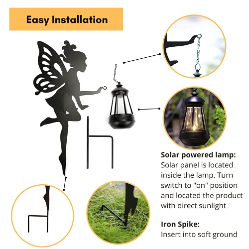 JHBOX Fairy Decor Garden Statues with Solar Lanterns, Solar Outdoor Lights Decorative with Metal Ground Stakes, Solar Landscape Lights Christmas Winter Holiday Decorations ( one Pair )