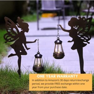 JHBOX Fairy Decor Garden Statues with Solar Lanterns, Solar Outdoor Lights Decorative with Metal Ground Stakes, Solar Landscape Lights Christmas Winter Holiday Decorations ( one Pair )