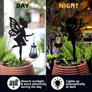 JHBOX Fairy Decor Garden Statues with Solar Lanterns, Solar Outdoor Lights Decorative with Metal Ground Stakes, Solar Landscape Lights Christmas Winter Holiday Decorations ( one Pair )