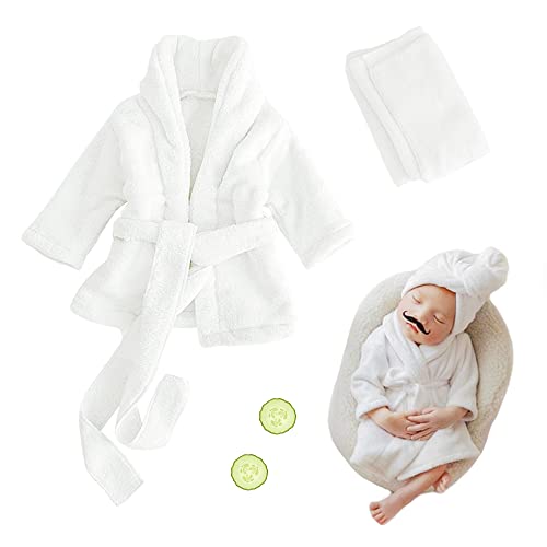 M&G House Newborn Photography Props Bathrobes Outfits Baby Photo Prop Robe Bath Towel Costume Sets Boy Girl Baby Photoshoot Props 0-6 Months(White)