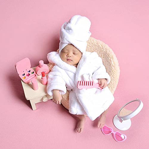 M&G House Newborn Photography Props Bathrobes Outfits Baby Photo Prop Robe Bath Towel Costume Sets Boy Girl Baby Photoshoot Props 0-6 Months(White)