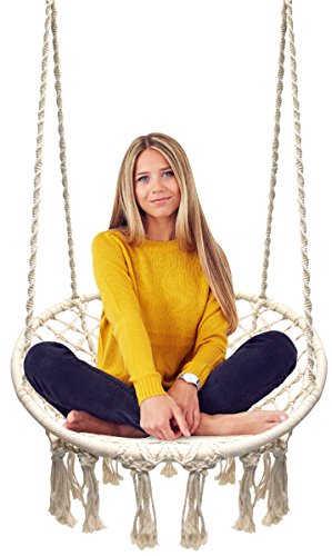 Sorbus Swing Chair Macrame Hanging Hammock Chair – Stylish Decorative Premium Cotton Ceiling Boho Chair for Durability- Indoor, Outdoor, Chair, Patio, Porch, Garden, Gifts - Max 250Lbs