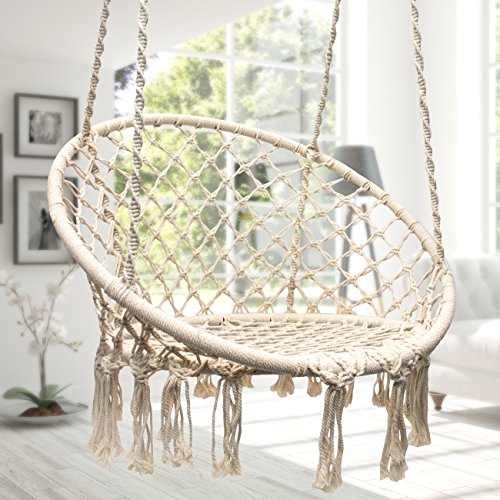 Sorbus Swing Chair Macrame Hanging Hammock Chair – Stylish Decorative Premium Cotton Ceiling Boho Chair for Durability- Indoor, Outdoor, Chair, Patio, Porch, Garden, Gifts - Max 250Lbs