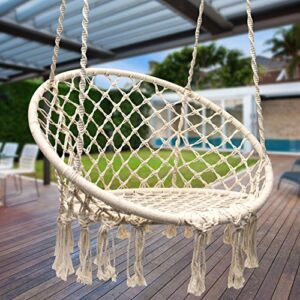 Sorbus Swing Chair Macrame Hanging Hammock Chair – Stylish Decorative Premium Cotton Ceiling Boho Chair for Durability- Indoor, Outdoor, Chair, Patio, Porch, Garden, Gifts - Max 250Lbs