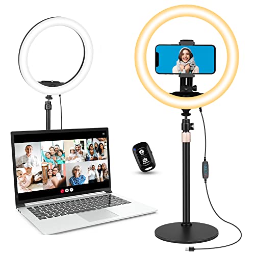 Sensyne Desktop Ring Light for Video Conference Lighting, 10" Ring Light with Stand for Computer Zoom Meetings, Laptop Ring Light for Video Recording/Live Streaming/Make Up/Online Video Call