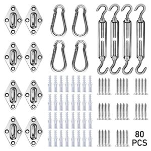 kawoco 80pcs sun shade hardware kit, heavy duty anti-rust rectangular/square/triangle shade sails installation for sun shades outdoor patio lawn and garden