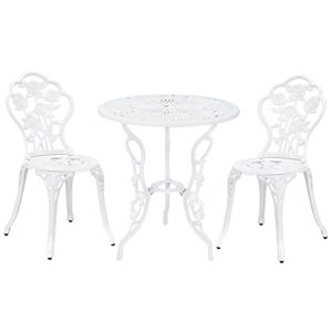 patio premier 217004 3pc outdoor rose garden bistro set, cast iron and aluminum frame, white