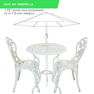 Patio Premier 217004 3pc Outdoor Rose Garden Bistro Set, Cast Iron and Aluminum Frame, White