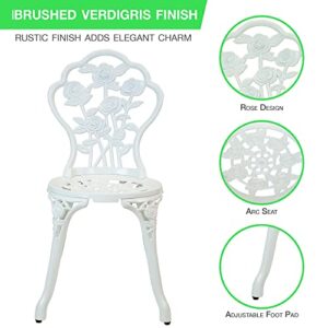 Patio Premier 217004 3pc Outdoor Rose Garden Bistro Set, Cast Iron and Aluminum Frame, White