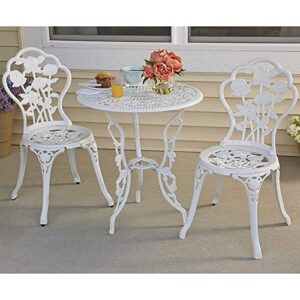 Patio Premier 217004 3pc Outdoor Rose Garden Bistro Set, Cast Iron and Aluminum Frame, White