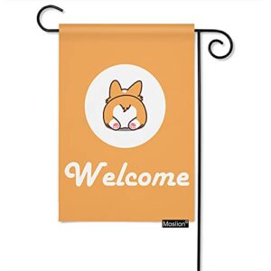 moslion welcome corgi garden flags double sided cute animal dog pug puppy ass yard flag 12.5×18 inch burlap banners home decorative outdoor villa