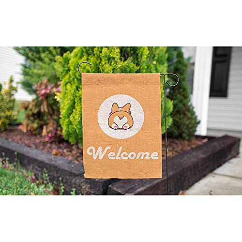 Moslion Welcome Corgi Garden Flags Double Sided Cute Animal Dog Pug Puppy Ass Yard Flag 12.5x18 Inch Burlap Banners Home Decorative Outdoor Villa