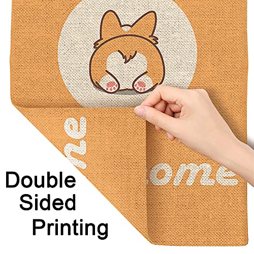 Moslion Welcome Corgi Garden Flags Double Sided Cute Animal Dog Pug Puppy Ass Yard Flag 12.5x18 Inch Burlap Banners Home Decorative Outdoor Villa