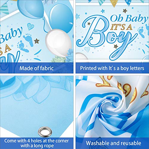 Blulu Baby Shower Party Backdrop Decorations, Large Durable Fabric Made Baby Shower Banner Backdrop Photo Booth Background for Boy's or Girl's Baby Shower Party Supplies (Boy Style)