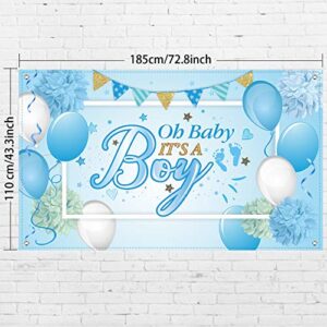 Blulu Baby Shower Party Backdrop Decorations, Large Durable Fabric Made Baby Shower Banner Backdrop Photo Booth Background for Boy's or Girl's Baby Shower Party Supplies (Boy Style)